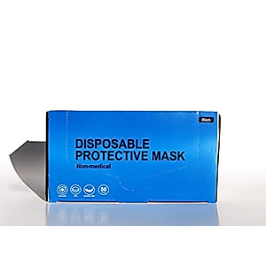 Disposable Face Mask Black 3-Ply - 50 Pcs, (TWR-BLK-50MSK)