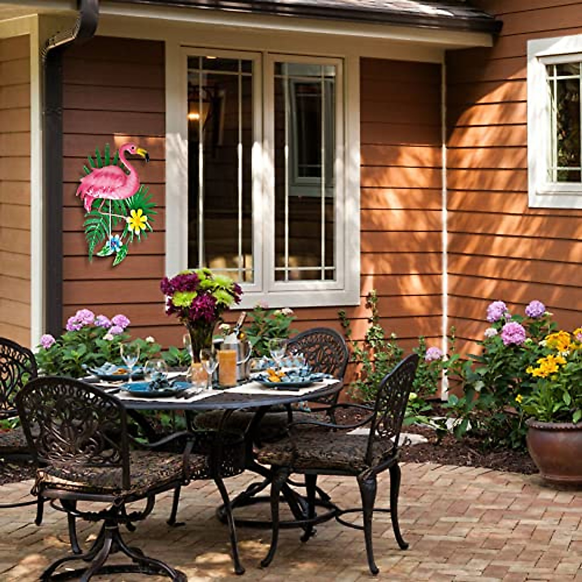 dreamskip Pink Flamingo Wall Decor, Outdoor Metal Wall Art, Flamingo Gifts for Woman, Decoration for Garden, Yard, Party