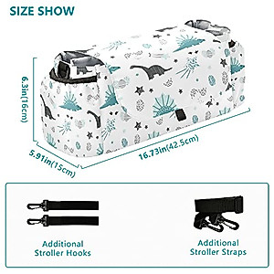 Sinestour Cute Dinosaur Cartoon Stroller Organizer with Cup Holder Universal Stroller Organizer Bag Detachable Shoulder Strap Stroller Accessories for Diaper Phone Keys Toys Fit All Baby Stroller