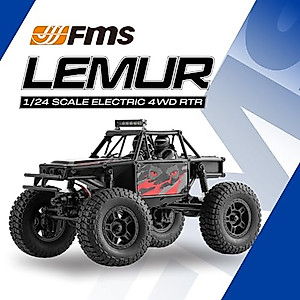 MQ & KUN FMS FCX24 1/24 Lemur RTR, 4x4 Brushed RC Buggy 8KPH+ RC Monster Baja Truck All-Terrain Off-Road RC Rock Crawler for Adults Included LED Headlight, Battery, 2.4Ghz Remote Control(Red)