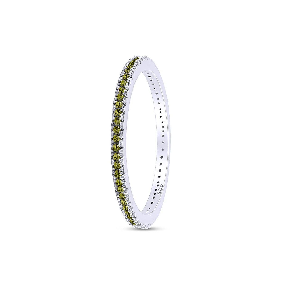 Jewel Zone US Simulated Green Peridot Eternity Stackable Wedding Ring in 14k White Gold Over Sterling Silver (1/5 Ct)