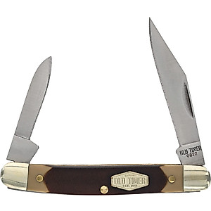 Old Timer 104OTCP Small Canoe 4.7in Stainless Steel Traditional Folding Pocket Knife with Clip Point and Drop Point Blades, Sawcut Handle, and Convenient Size for EDC, Camping, Hunting, One Size,Black