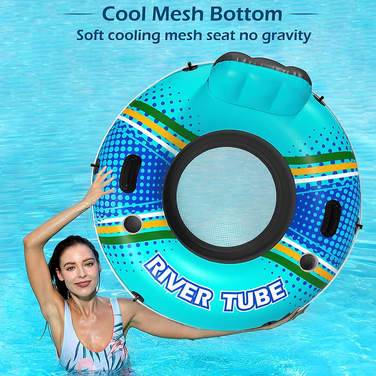 Jasonwell Inflatable River Tube Float - Heavy Duty River Float Pool Floats Lake Premium Water Tubes for Floating Recreational River Raft Lounge Floaties with 2 Cup Holders for Adult
