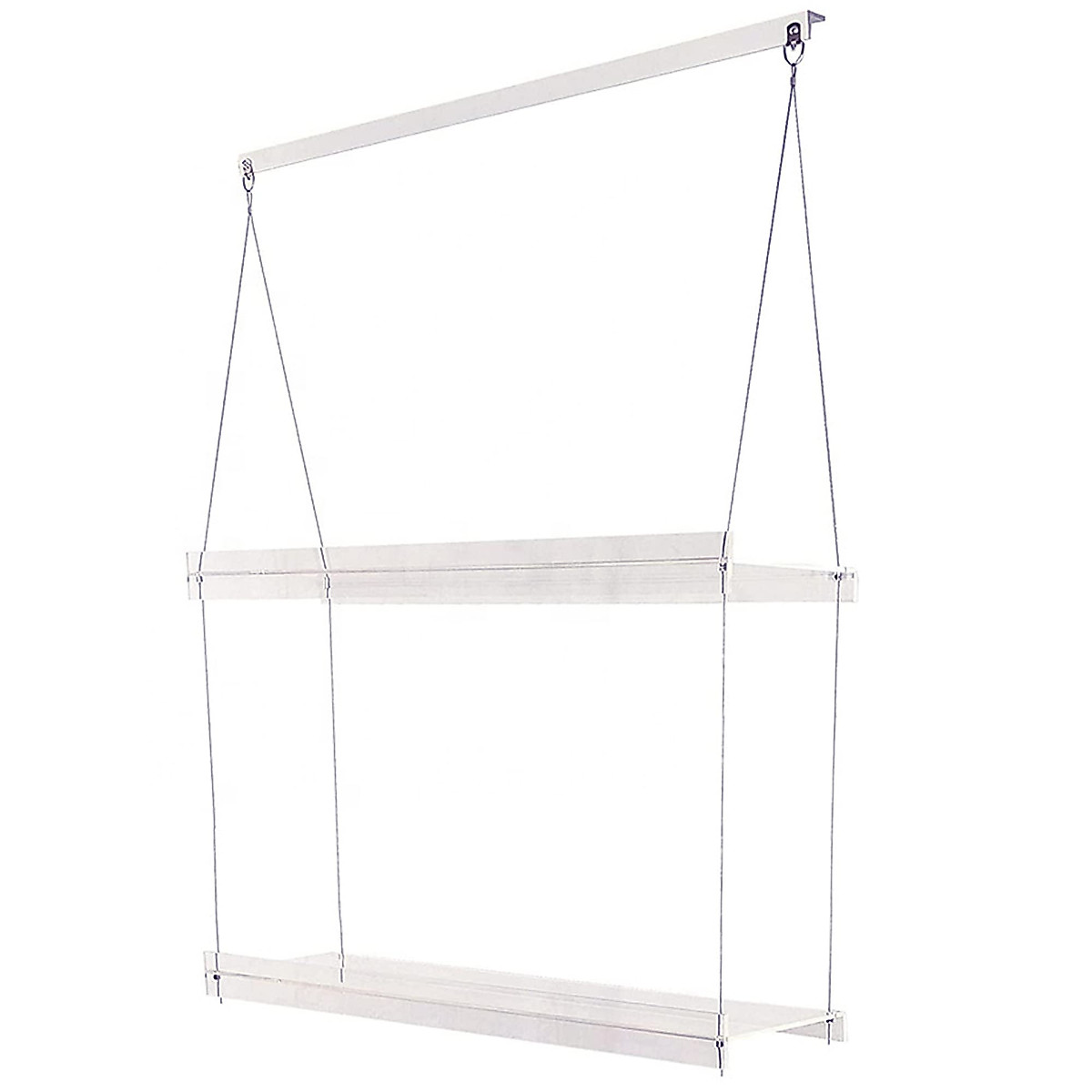 Generic Hanging Window Plant Shelf in Clear Acrylic with Bonus Wall Mounted Herb or Flower Pot – 2 Height Adjustable Shelves, Kitchen Window Garden, Indoor Plants, Display Shelf. L20” x H34” x D6”