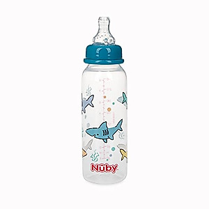 Nuby Printed Non-Drip Bottle, 1 Pack of 1 Bottle, 8 Ounce, Colors May Vary