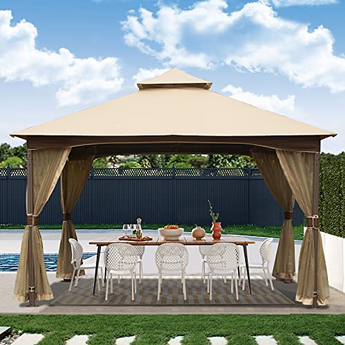 Domi Outdoor Living 10'x13' Patio Gazebo Outdoor Ventilation Double Roof Gazebo with Mosquito Netting for Patio,Lawn and Garden