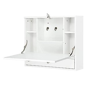 VINGLI Wall-Mounted Floating Desk with Drawer，Foldable Table Space-Saving Computer Desk Laptop Workstation Home Office Writing Desk Vanity Table for Small Spaces (White)