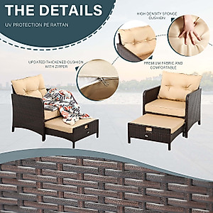 Patio Furniture Sets 5 Piece, Patio Conversation Sets, Outdoor Wicker Patio Furniture Set, Outdoor Patio Furniture, PE Rattan Patio Furniture, Porch Furniture Set, Patio Furniture with Ottoman