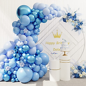 RUBFAC 136pcs Blue Balloon Garland Arch Kit, Different Sizes 5 12 18 Inch Pastel Blue Baby Blue Metallic Blue Balloons for Wedding Birthday Graduation Boy’s Baby Shower Gender Reveal Party Decoration