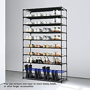 HODYANN 50 Pairs Shoe Tower, Non-Woven Fabric&Metal Storage Cabinet, 10 Tiers Shoe Rack for entryway