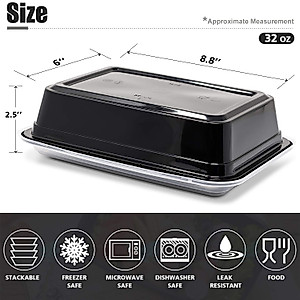 Azure Zone, 32 oz, 50-Pack Rectangular Meal Prep Food Container with Lid - One Compartment Bento Box - Stackable - Freezer/Microwave/Dishwasher Safe - Reusable Storage - Portable - BPA Free