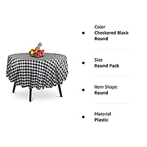 14 Pack Premium Round Checkered Black Plastic Tablecloth - 84 x 84 in. Disposable Round Plastic Table Cloth - Decorative Round Table Cover Smooth Table Cover - Disposable Table Cloths For Parties Use