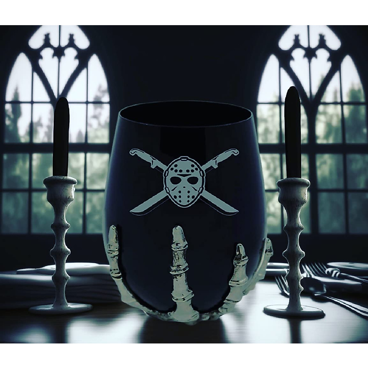 Etchpress Halloween Wine Glass, Serial Killer Gifts, Jason Hockey Mask Black Engraved Wine Glass