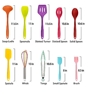 KAY RUK Kitchen Silicone Utensil Set,10Pcs Silicone Cooking Utensils Set,Food Grade Safety Silicone Utensils,480℉Heat Resistant Kitchen Tools,Seamless Easy to Clean, Non Stick Utensils(Multicolor)