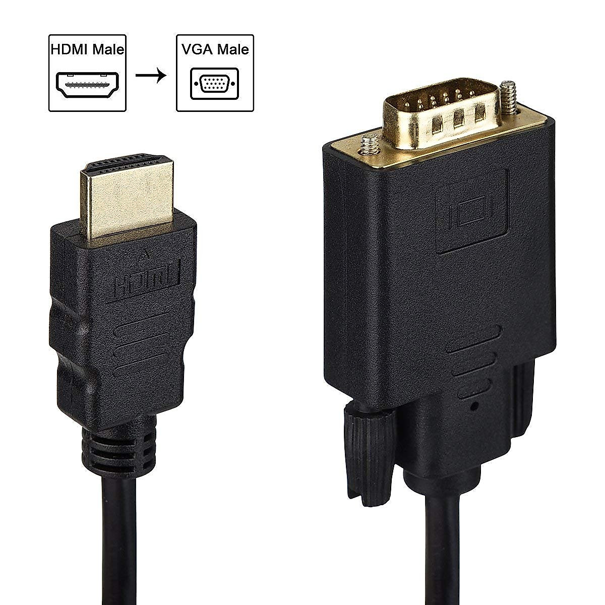 HDMI to VGA Cable Gold-Plated Adapter 1080P HDMI Male to VGA Male Active Video Converter Cord (6 Feet/1.8 Meters)