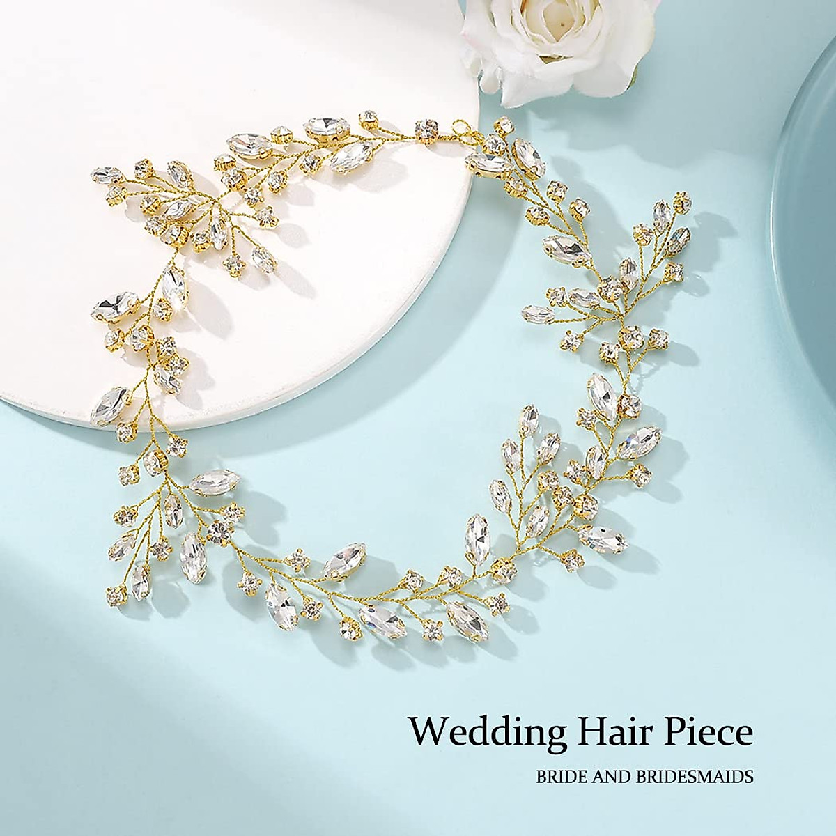 JAKAWIN Bride Crystal Wedding Hair Vine Silver Bridal Hair Piece Rhinestone Hair Accessories for Women HV113 (A Gold)