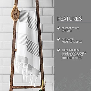 Elrene Home Fashions Boho Harper Stripe Knotted-Tassel Hand Towels, 16 Inches by 30 Inches, Set of 2,Cotton, Gray