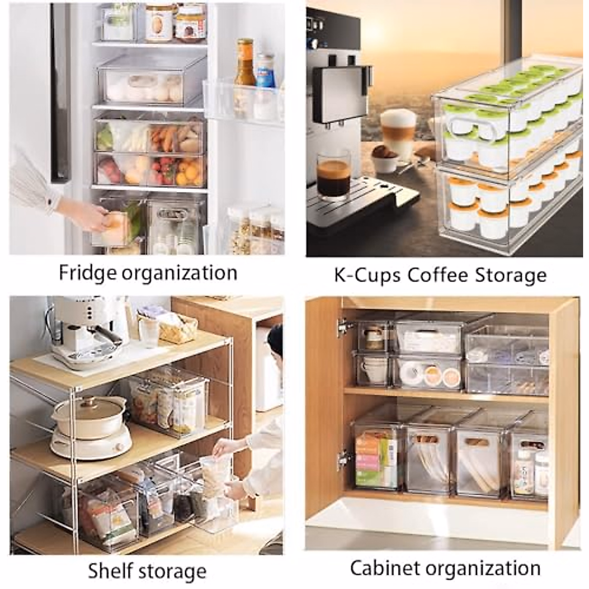 Mano 3Pack Fridge Drawer Pull Out Stackable Bins with Handle Clear Refrigerator Drawers Organizer Food Storage Container Box with Dividers Plastic Produce Saver for Pantry, Cabinet, Kitchen（2S+L）