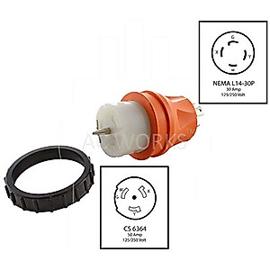 AC WORKS Generator to Transfer Switch 50Amp Inlet Box Adapter (L14-30 30Amp 4-Prong to CS6364 Compact)