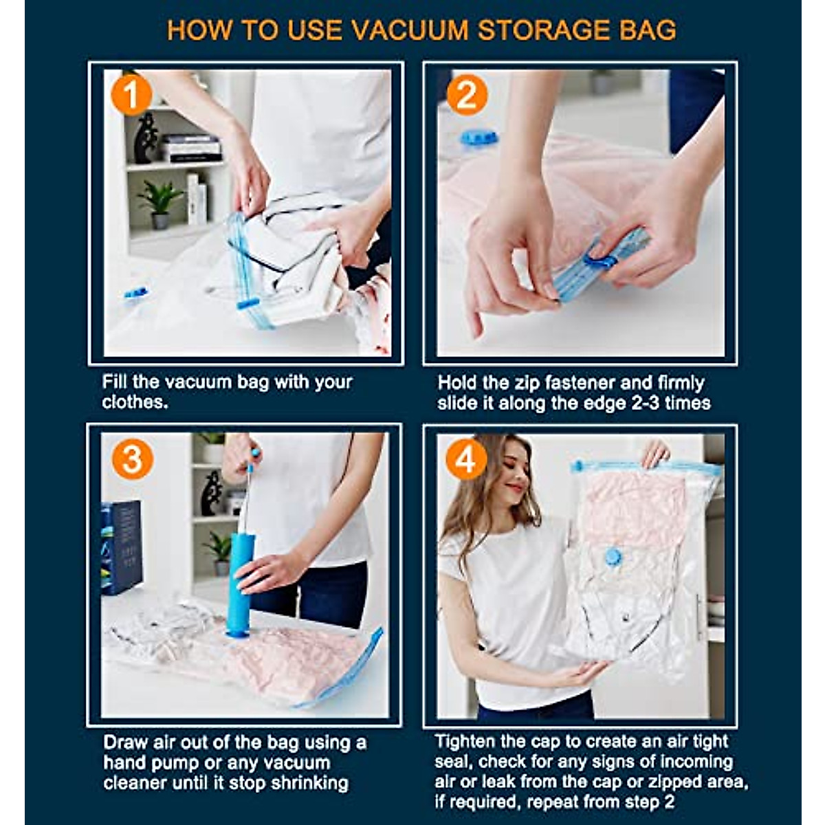 BNBS 12 Pack Vacuum Storage Bags, Premium Space Saver Sealer Compression Bags for Comforters and Blankets, Vacuum Sealer Bags for Clothes Storage