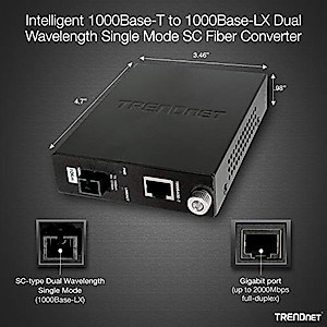 TRENDnet Intelligent 1000Base-T to 1000Base-LX Dual Wavelength Single Mode SC Fiber Media Converter (10km/6.2miles) Fiber to Ethernet Converter, Fiber Port, RJ-45, Lifetime Protection, TFC-1000S10D5