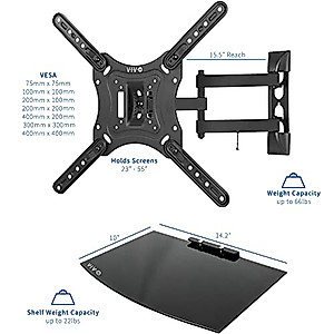 VIVO 23 to 55 inch Screen TV Wall Mount with Adjustable Tilt and Entertainment Shelf, Floating AV, DVD Shelving, Black, Mount-VWSF1