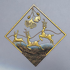 AYOUSENFAN Gold Metal Wall Decor Deer and Leaf Metal Art Wall Decor Design 70x22x0.4 Inch 3D Large Metal Wall Art for Living Room Easy Install Wall Sculptures Home Decor (3Pcs)