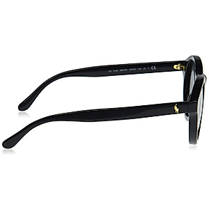 Polo Ralph Lauren PH4149 Round Sunglasses, Shiny Black/Grey, 49 mm