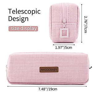 ANGOOBABY Small Pencil Case Student Pencil Pouch Coin Pouch Cosmetic Bag Office Stationery Organizer for Teen School-Pink