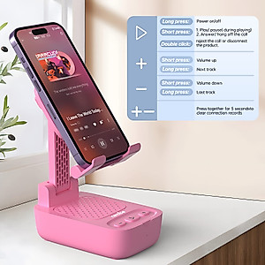 Gifts for Men Women, from Wife,Cell Phone Stand with Wireless Bluetooth Speaker, Punchy Bass & HD Stereo Sound Speaker for Home & Outdoors Compatible with iPhone/ipad/Samsung-Pink