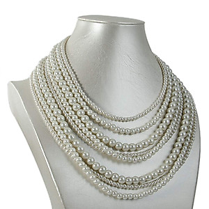 Kalse 8 Layers Strand Simulated Pearl Strand Bib Pendant Choker Chain Necklace
