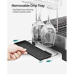 SONGMICS Dish Drying Rack - 2 Tier Dish Rack for Kitchen Counter with Rotatable and Extendable Drain Spout, Dish Drainer with Utensil, Cup, Glass, Cutting Board Holders, Black UKCS032B01
