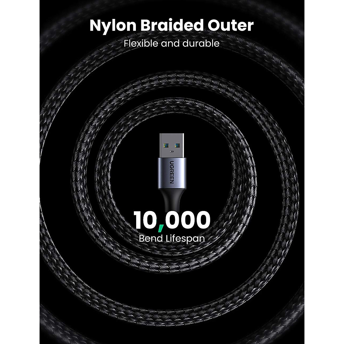 UGREEN USB 3.0 A to A Cable 3FT USB to USB Male to Male Nylon Braided Type A to Type A Cable Compatible with Hard Drive Enclosures DVD Player Laptop Cooler