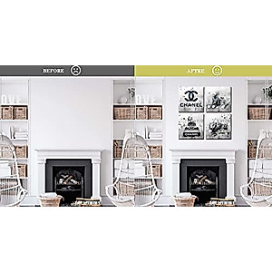 Meetdeceny Fashion Wall-Art For Bedroom Women - Black And White Bathroom Decor Wall Art - Fashion Book Stack Grey Painting Canvas Artwork Size 10"x10" 4 Pieces Ready To Hang