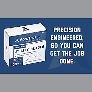 AccuTec Pro 2-Notch Utility Knife Blades with Dispenser - 100-Pack - Precision Made with Heavy Duty High Carbon Steel for Extra Durability and Long Life - APBL-8021