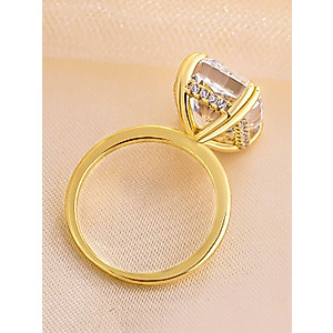 Effinny Engagement Ring for Women 6.0ct Elongated Cushion Cut,18K Gold Plated Sterling Silver Simulated Diamond Promise Ring(Size:7)