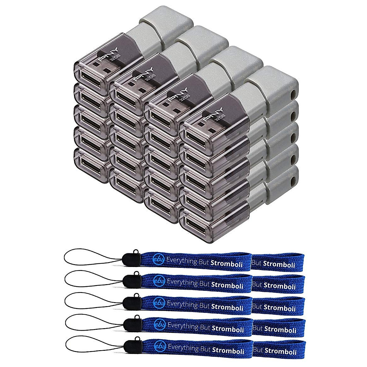 PNY 32GB USB 3.0 Flash Drive Turbo Attache 3 (20 Pack Bulk) Thumb Drives Bundle with (10) Everything But Stromboli Lanyard (P-FD32GTBOP-GE)