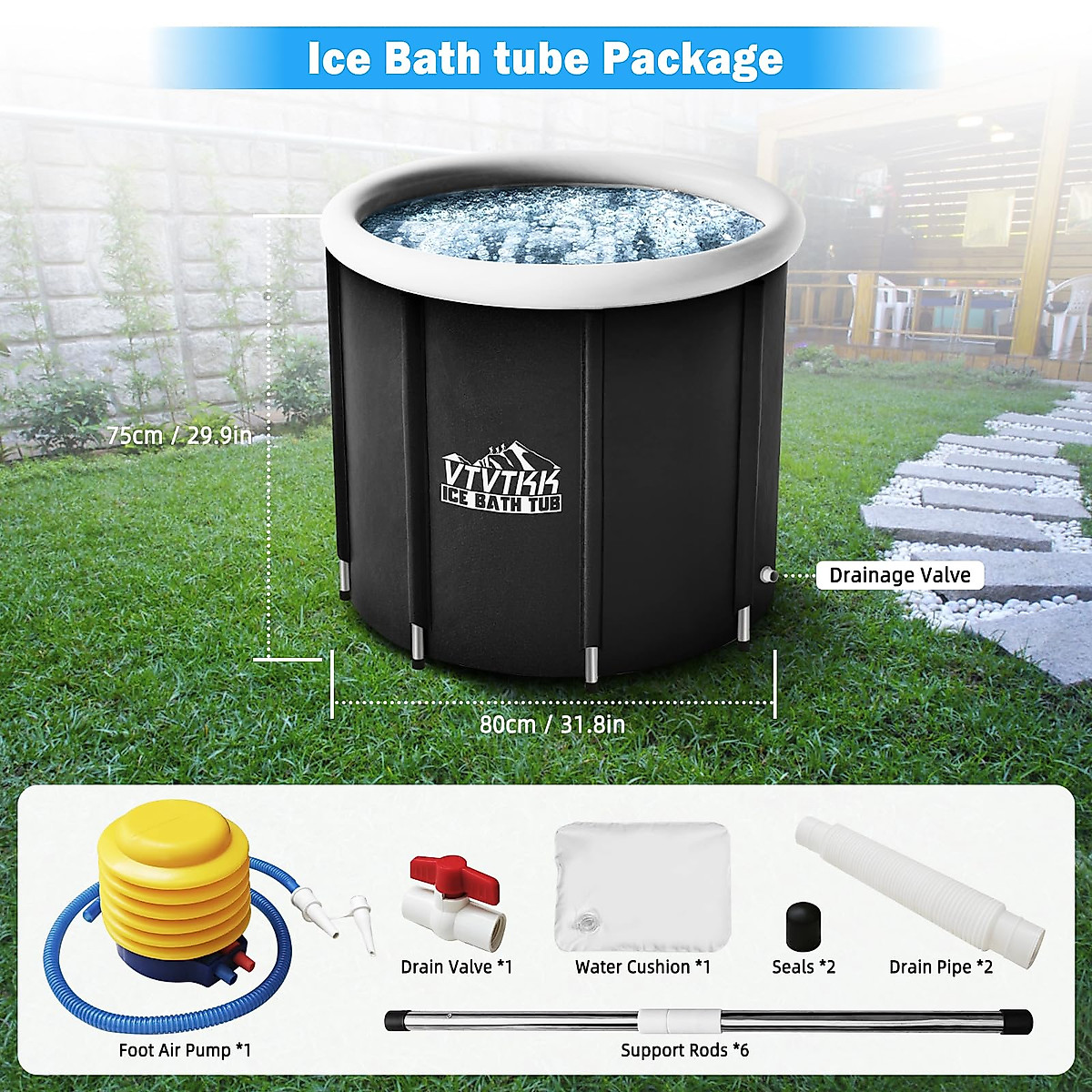 Cold Plunge Tub Outdoor,Large Ice Bath Tub for Athletes, VTVTKK Portable Ice Bath, Ice Tubs for Cold Plunge, Ice Cold Therapy Bath Outdoor, Ice Bath barrel for Adults