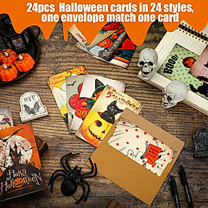 Yinder 24 Pcs Halloween Vintage Cards with 24 Pcs Envelopes 4.1 x 6.1 Inches Retro Greeting Card Funny Halloween Postcards Assorted Happy Fall Note Cards for Classroom Home Business Office Supplies
