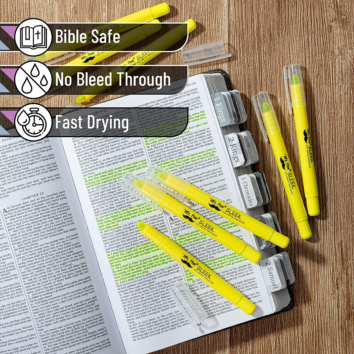 Mr. Pen- No Bleed Gel Highlighter, Bible Highlighters, Yellow, Pack of 8, Gel Highlighters