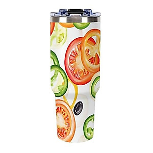 Sliced ​​Pepper Tomato Onion 40oz Water Bottle Double Wall Insulated Tumbler with Handle Leakproof Travel Mug Black-style
