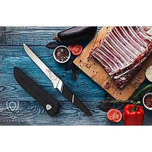 Dalstrong Boning Knife - 6 inch - Quantum 1 Series - Ultra-Sharp - American Forged BD1N-VX Hyper Steel - Carbon Fibre G10 Hybrid Handle - Premium Kitchen Knife - Leather Sheath