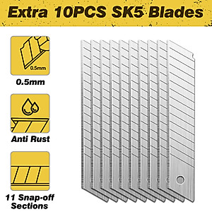 BIBURY 2 Pack Mutipurpose Utility Knife, 8-In-1 Stainless Steel Retractable Box Cutter with 10PCS replaceable Blades (18mm Wide), Multi-functional Utility Knife with Safety Lock for Office,Home,School