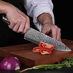 Chef Knife 8 Inch - Classic Damascus Pattern Professional Chef's Knives Japanese VG-10 Steel Ebony Wood Handle