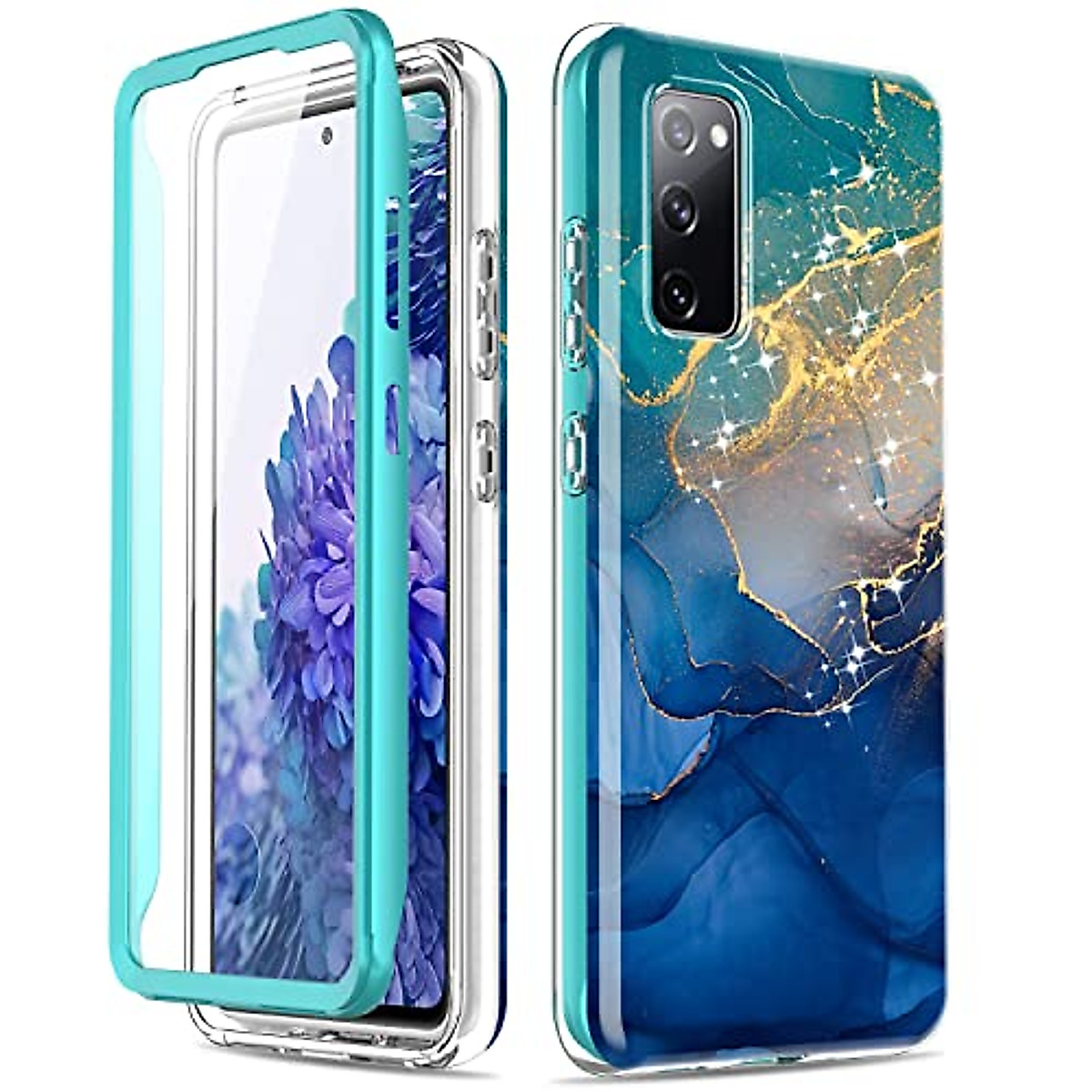 SEXYMOM for Samsung Galaxy S20 FE Case with Screen Protector,Durable Cover with Fashion Designs for Women Girls,Slim Fit Protective Phone Case for Galaxy S20 FE Royal Blue Gold Marble