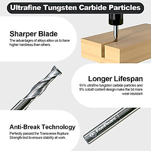 FivePears Up Cut Spiral Router Bit for CNC, 1/4 inch Cutting Diameter and 1 inch Cutting Length 1/4 inch Shank Carbide End Mill Router Bit for Wood Carving Engraving Grinding Grooving