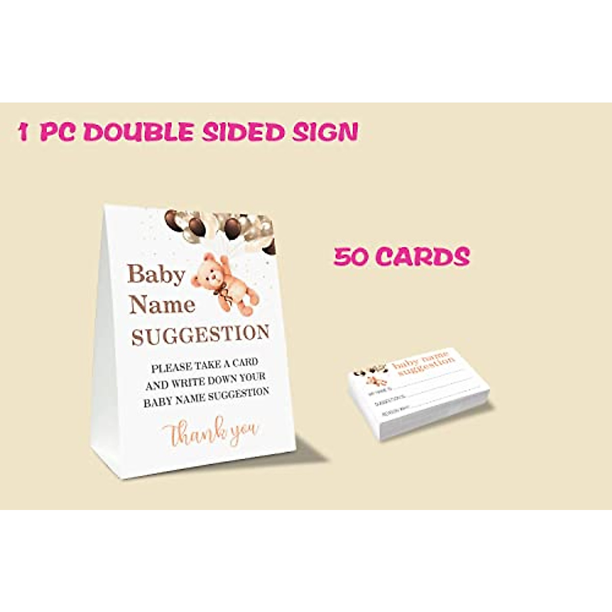 Baby Name Suggestion For Baby Shower Games, Little Bear Balloon Themed Name Suggestion Game Card, Party Favors Supplies Decorate For Baby Showers Game Cards, 1 Sign & 50 Cards Per Pack –(bbname-003)