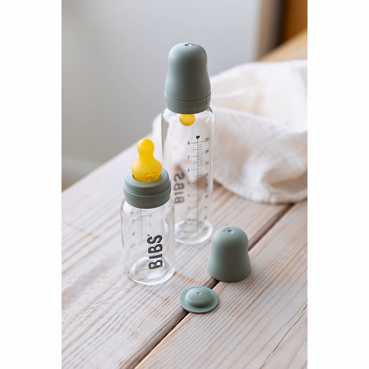 BIBS Glass Bottle - Part of Set. Mix and Match with BIBS Colorful Bottle Kits., 225 ml, Single Glass Bottle