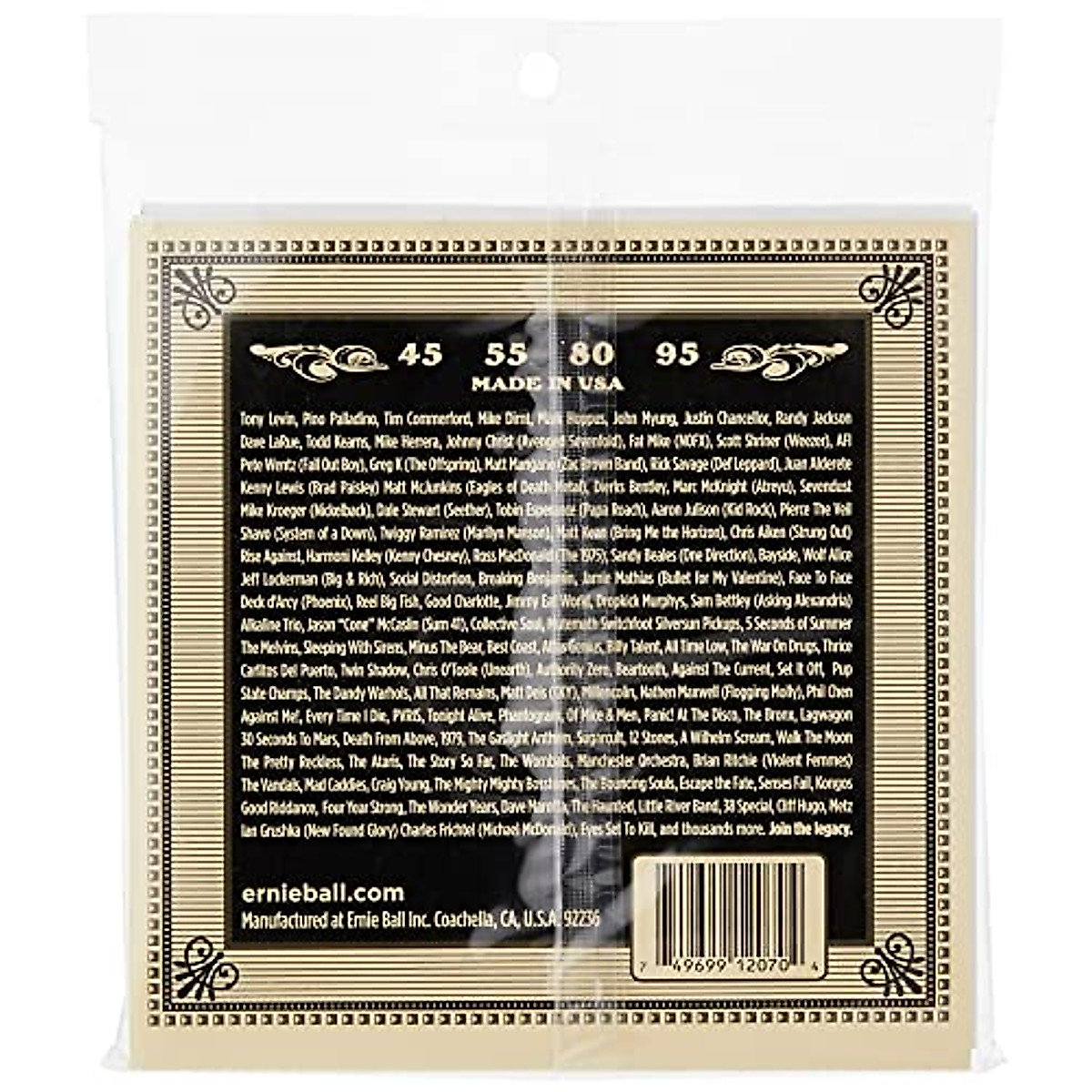 Ernie Ball Earthwood Slinky Phosphor Bronze Acoustic Bass Guitar Strings, 45-95 Gauge (P02070)