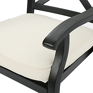 Christopher Knight Home Exuma Outdoor Cast Aluminum Dining Chairs with Water Resistant Cushions, 2-Pcs Set, Black / Ivory